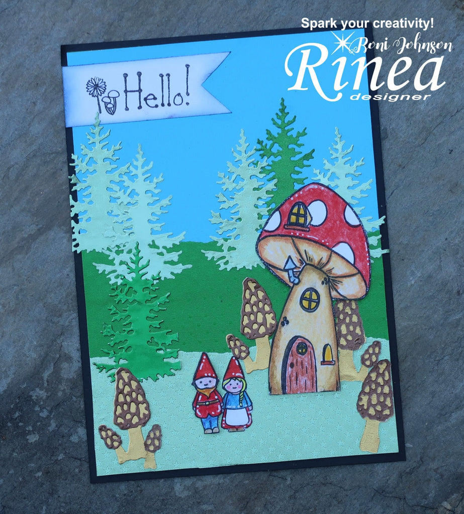 Create a Scenic Gnome Card Using Rinea Foiled Papers and Joy Clair Sta